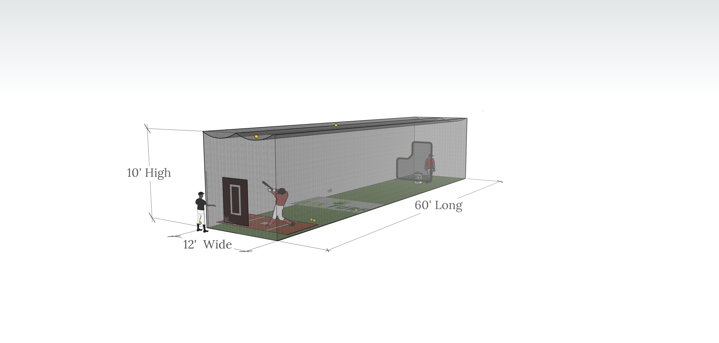 60' Long Batting Cage Packages | 12'W x 10'H | 14'W x 10'H | - ATXTurf ...